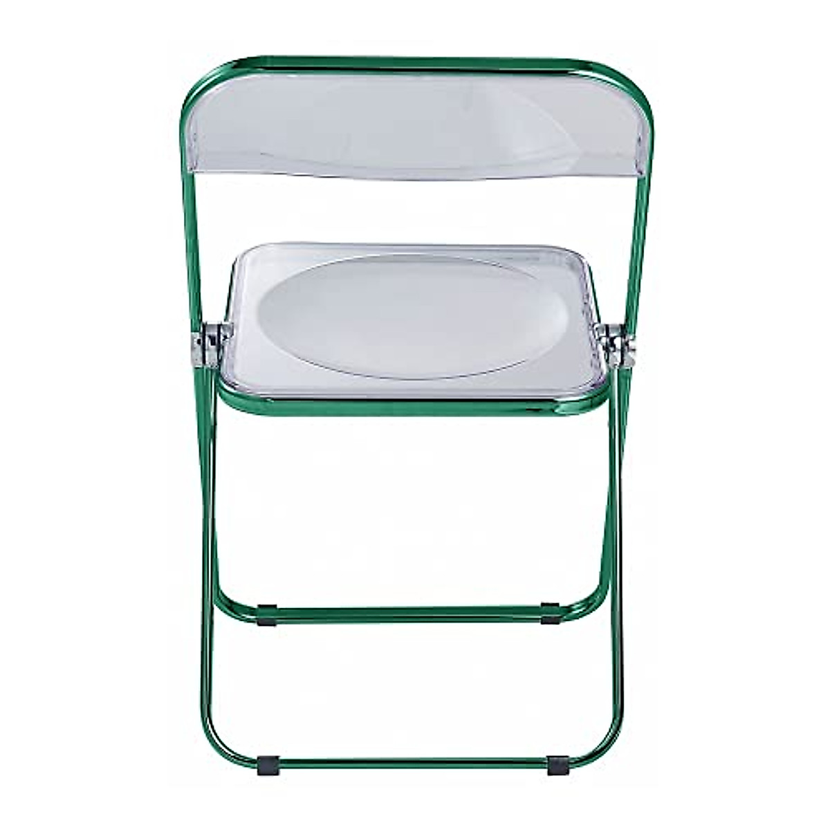 LeisureMod Lawrence Modern Transparent Acrylic Folding Chair with Metal Frame (Green)
