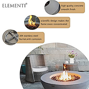 Elementi Outdoor Fire Table Propane Fire Pit Garden Fireplaces 45,000BTU Firepit Patio Round Fire Bowl with 13.2lbs Lava Rocks ,ELEMENTI Lunar Bowl Series, Garden Coffee Table,Grey