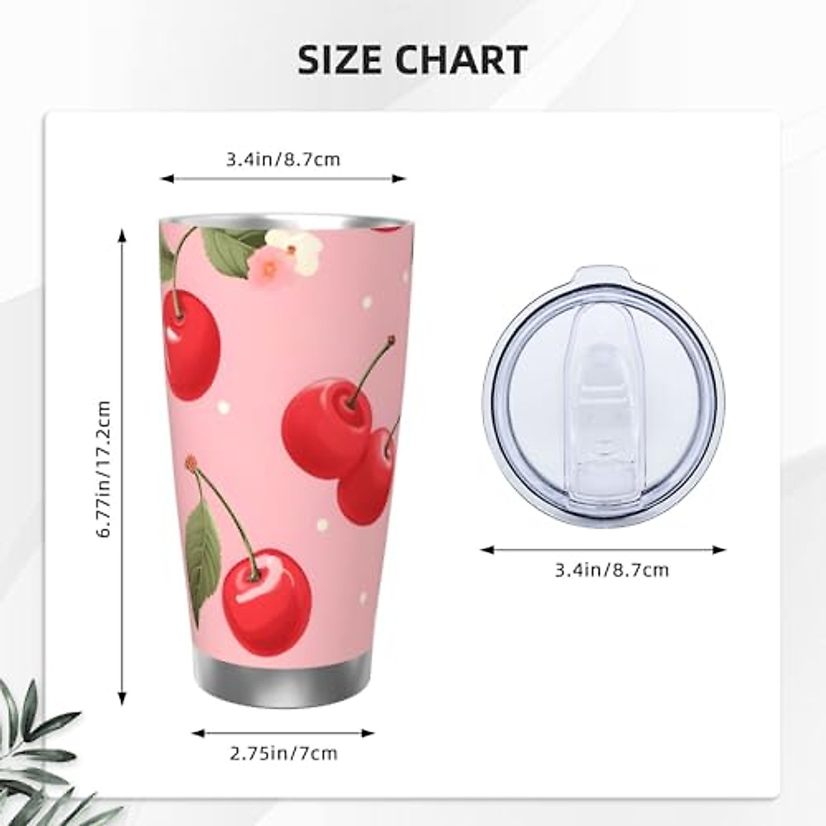 AYCZN Cherry 20 OZ Tumbler Stainless Steel Travel Coffee Mug, Fruit Flower Floral Insulated Water Bottle with Lid Leakproof Thermal Cup