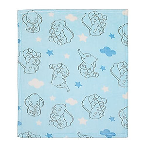 Disney Dumbo Pastel Blue, Grey & White Clouds & Stars Super Soft Baby Blanket, Light Blue, Grey, White