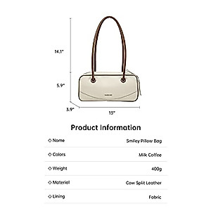 Amazing Song Shoulder Bag for Women, Top Handle Tote Designer Handbag Boston Satchel, Genuine Leather, Smiley Pillow Bag Milk Coffee