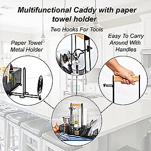 OMAIA BBQ and Grill Caddy with Paper Towel Holder, Wood Handle & 2 Hooks – Camper Accessories Condiment Caddy – Plates, Cutlery and BBQ Organizer for Camping Outdoor, RV - US Patent Pending