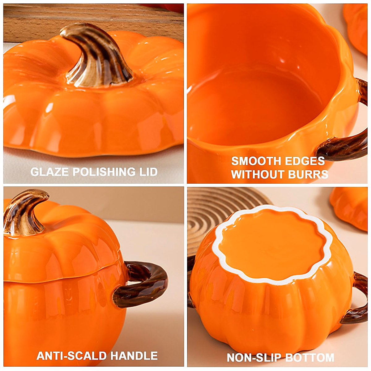 FTNESGYM Pumpkin Soup Bowl, 64oz Ceramic Pumpkin Pot Microwave & Dishwasher Safe Pumpkin Casserole Dish with Lid, Dutch Oven Pot Stockpot Cookware for Home Thanksgiving Halloween Party (Orange)