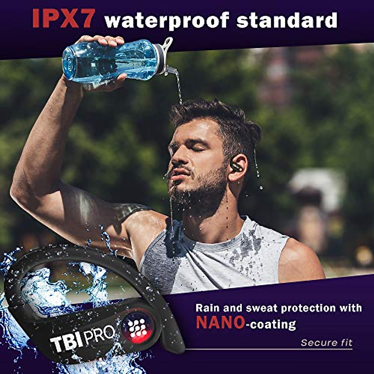 TBI Pro PowerPro Sport Bluetooth Headphones 5.0-50 Hours, HD Stereo Earphones - Powerbeats Pro TWS Totally Wireless Earbuds IPX7 Waterproof in-Ear Headset with Mic for Running, Gifts for Men, Women