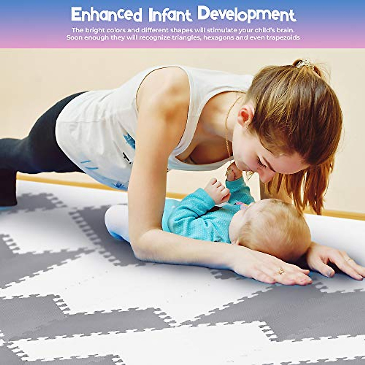 Red Suricata Playspot Foam Hexamat – Geo Interlocking Baby Play Mat - Baby Playmat for Kids, Infants & Toddlers – 79” x 60” or 74” x 63” Rubber Foam Floor Puzzle Mats Tiles (Ghost White/Grey