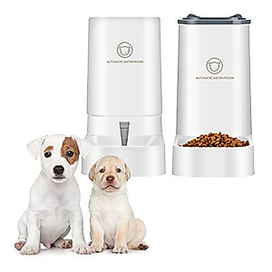 2-in-1 Automatic Food&Water Dispenser for Small Dogs, 2.1kg Gravity Food Dispenser 3.8L Waterer Set Travel Puppy Smart Feeder Self-Dispensing Water Feeder&Food Container for Cat and Small Medium Dog
