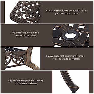 VINGLI 7 Pieces Outdoor Patio Dining Set, Cast Aluminium Patio Furniture Set with 6 Chairs and Large Table for Yard, Garden, Porch and Poolside, Bronze