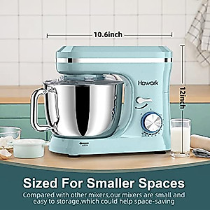 Howork Electric Stand Mixer,10+p Speeds With 6.5QT Stainless Steel Bowl,Dough Hook, Wire Whip & Beater,for Most Home Cooks,Blue