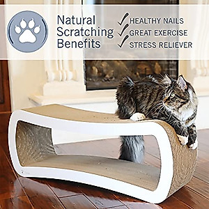 PetFusion Jumbo Cat Scratcher Lounge, White. 39 x 11 x 14 inch (lwh) | 4 Cardboard Scratching Surfaces & 2 Levels, Scratch, Play, Perch, & Hide | 100% Recyclable Cardboard Cat Lounge. 1 Yr Warranty