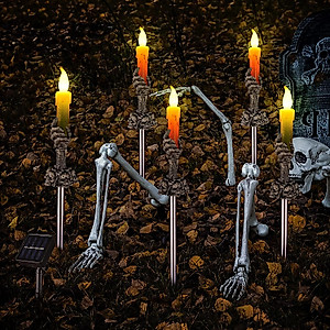 VOGVOG Halloween Pathway Lights, 5 Pack Candle Skull Hand Candle Holder, LED Halloween Decor Candle Lights, Solar Powered, Indoor and Outdoor Party Home Garden Porch Halloween Decoration