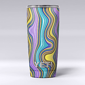 Design Skinz Bright Purple Teal and Mustard Yellow Color Waves - Skin Decal Vinyl Wrap Kit Compatible with The Yeti Rambler Cooler Tumbler Cups