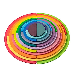 MERRYHEART Wooden Rainbow Semicircle Stacker Toys, 11Pcs Semicircle Rainbow Stacking Puzzle, Rainbow Building Blocks Board Set for Kids, Learning Creative Thinking Toys