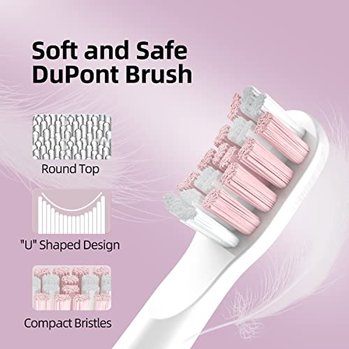 XFU Sonic Toothbrushes for Adults and Kids, 3 Brush Heads, with 5 Modes and IPX7 Waterproof, Battery Electric Toothbrush Build in 2 Mins Timer 40,000 VPM XF-11 Pink