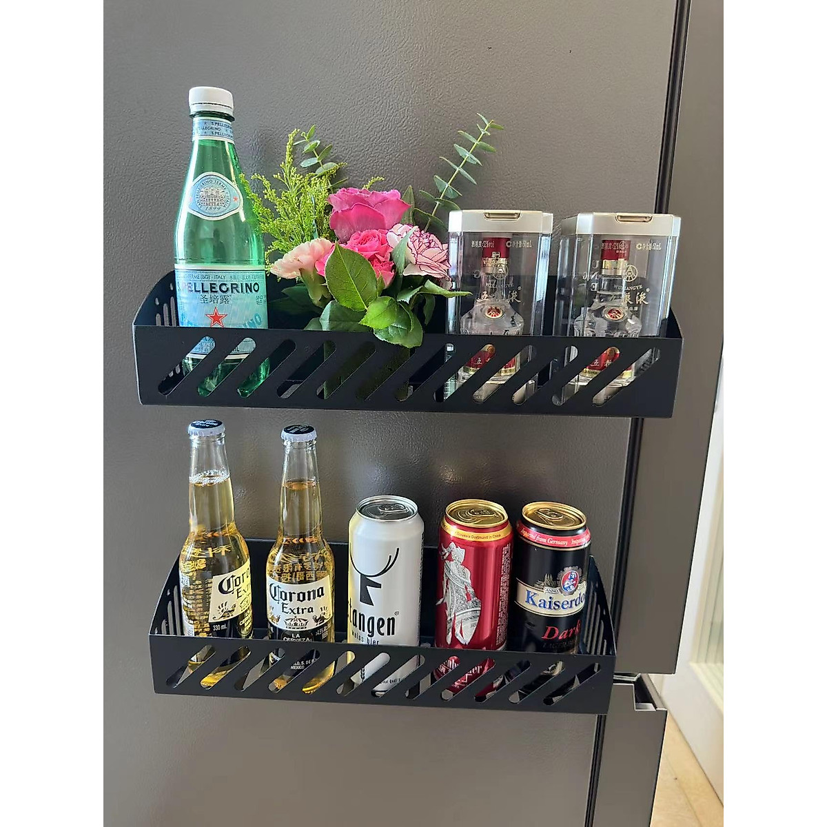 NAFCOOL Magnetic Spice Fridge Rack Shelf Organizer for Refrigerator, 2 Packs Moveable Magnetic Seasoning Organizer Shelves Kitchen Gadgets for Refrigerator Microwave Oven Washer, 12” Long…