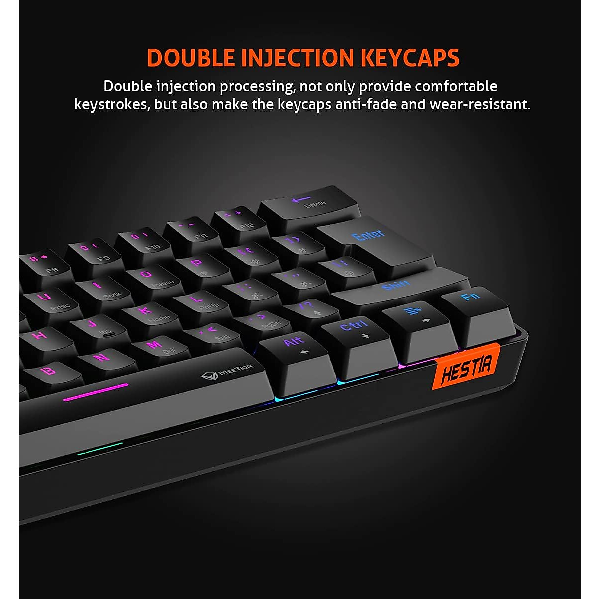 MEETION RGB Backlit Mini 61 Keys Wired 60% Mini Blue Switch Mechanical Keyboard Black MT-MK005