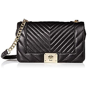 Karl Lagerfeld Paris womens Lara Quilted Shoulder Bag, Black/Gold, One Size US
