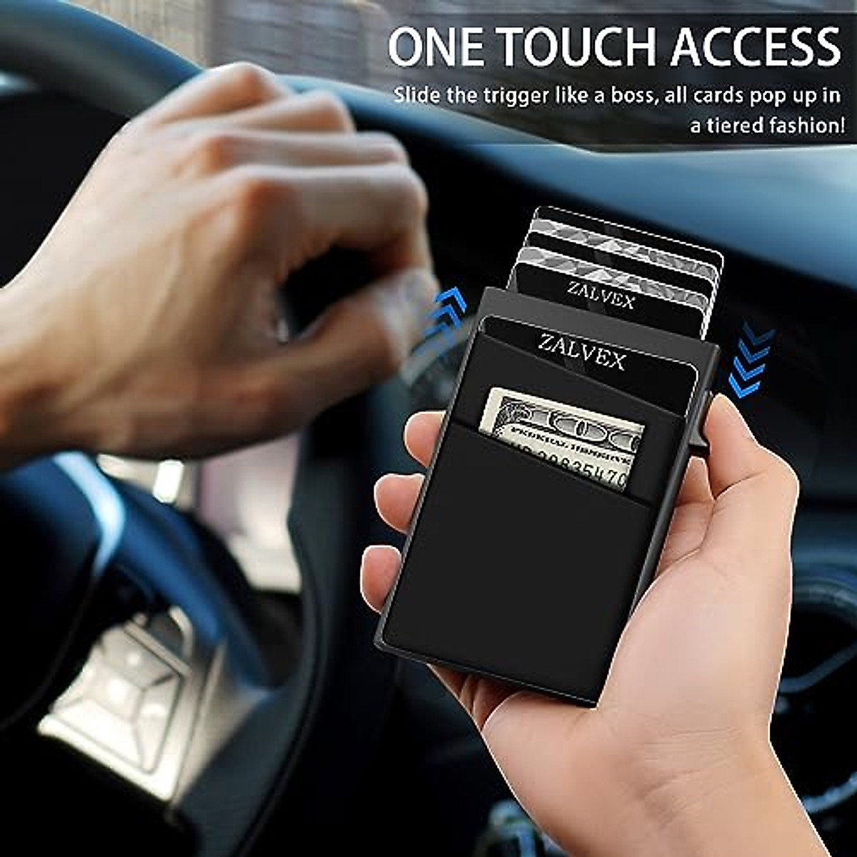 ZALVEX Pop Up Wallet, Slim Card Holder Wallet for Men, Minimalist RFID Blocking Mondern Credit Card Wallet with Money Pocket Mini Metal Case (Classic Black)