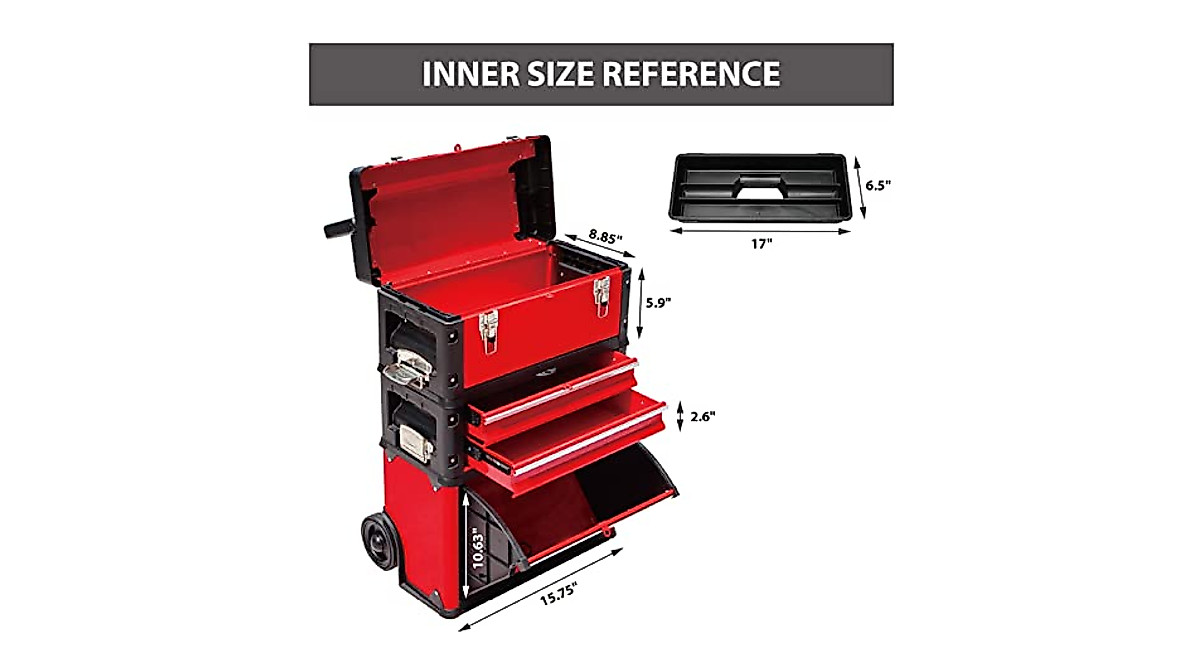 BIG RED Torin Garage Toolbox - Portable Stackable Rolling Organizer