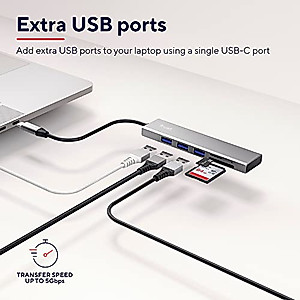 Trust 24191 Halyx Fast USB-C Hub and Card Reader, 3 Extra Ports, 5Gbps with USB 3.2 Gen 1, SD and Micro-SD Card Reader 104 MB/s, (Micro) SD, SDHC and SDXC up to 2 TB