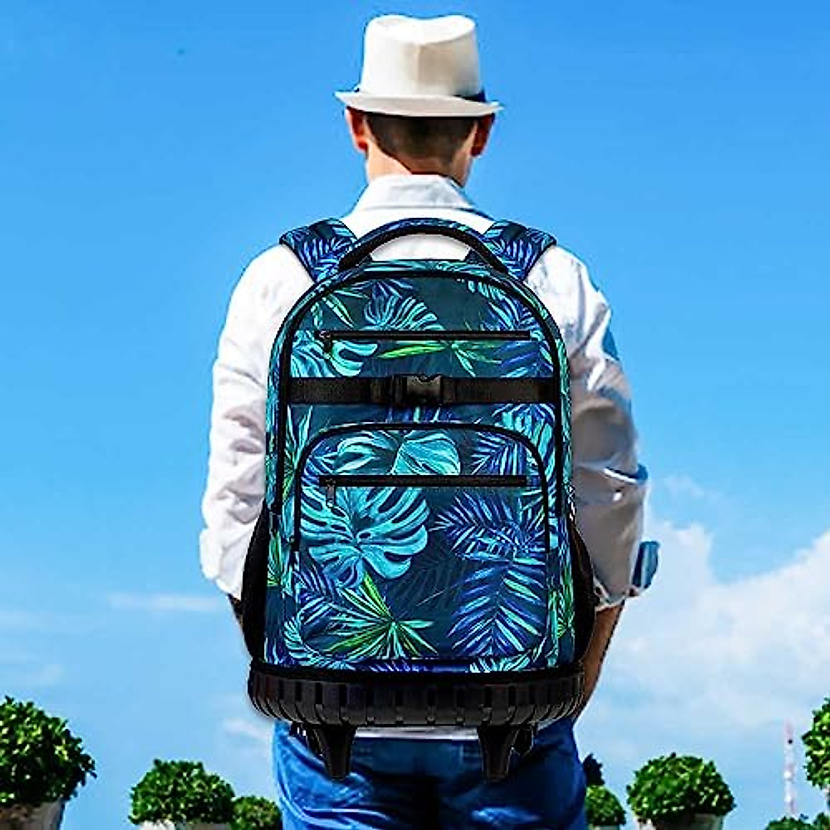 FTJCF 3pcs Rolling Backpack for Men, 21 Inche Adult Bag with Roller Wheels, Wheeled Bookbag Set for Boys - Green