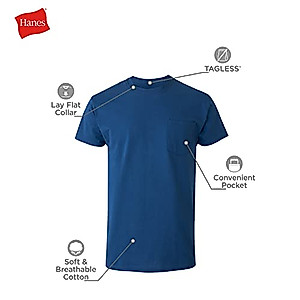 Hanes Mens Pocket T-shirt, Moisture-wicking Cotton Crewneck Tees, 6-pack Underwear, Assorted - 6 Pack, 3X-Large US