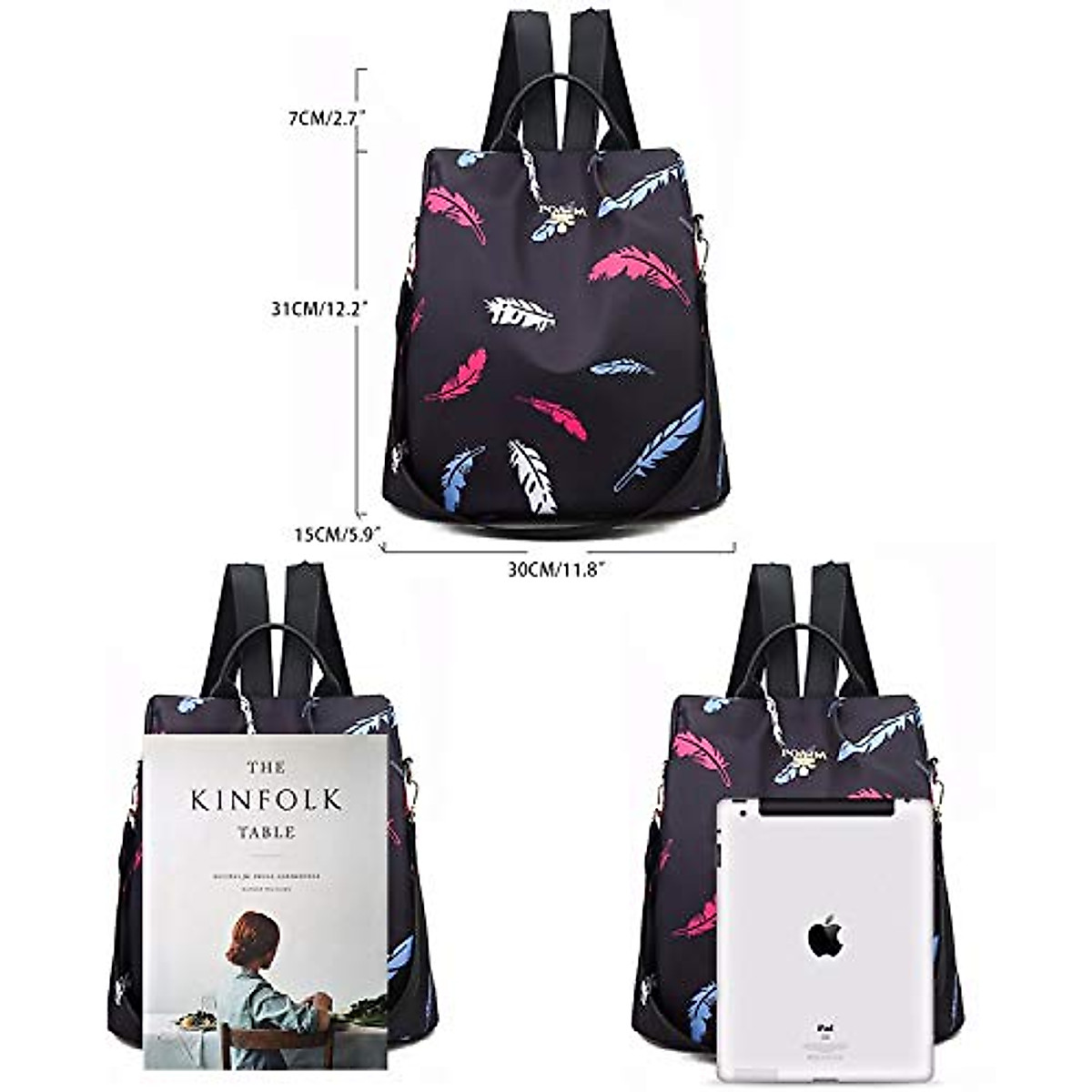 Women's Anti-theft Backpack Purse Small Daypack Schoolbag Girls Shoulder Bags (Colored Feather)