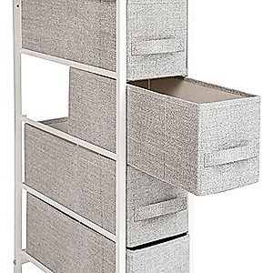 Flash Furniture 4 Drawer Slim Wood Top White Cast Iron Frame Dresser Storage Tower with Light Gray Easy Pull Fabric Drawers