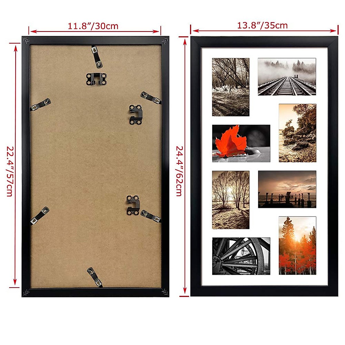QUTREY 4x6 Black Collage Picture Frames Set of 2, 8 Openings Matted Collage Frame for 4x6 Pictures to Display 16 Multi Photos for Wall