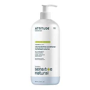 ATTITUDE Hair Conditioner for Sensitive Dry Scalp, Soothing Oat, Naturally Derived Ingredients, Dermatologically Tested, Vegan Detangler, Extra Gentle, Unscented, 32 Fl Oz