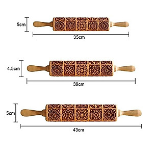 Zozulialia Xmas Christmas Wooden Rolling Pins with Flower Embossing, Snowflake Embossed Natural Wood Carved Engraved Rolling Pin for Baking Embossed Cookies