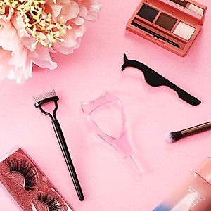 Patelai 7 Pcs Eyelash Makeup Tool 3 in 1Mascara Shield Guard Mascara Shield Applicator Guard Lash Separator Eyelash Comb Extension Tweezers for Women Makeup(Black, Pink)