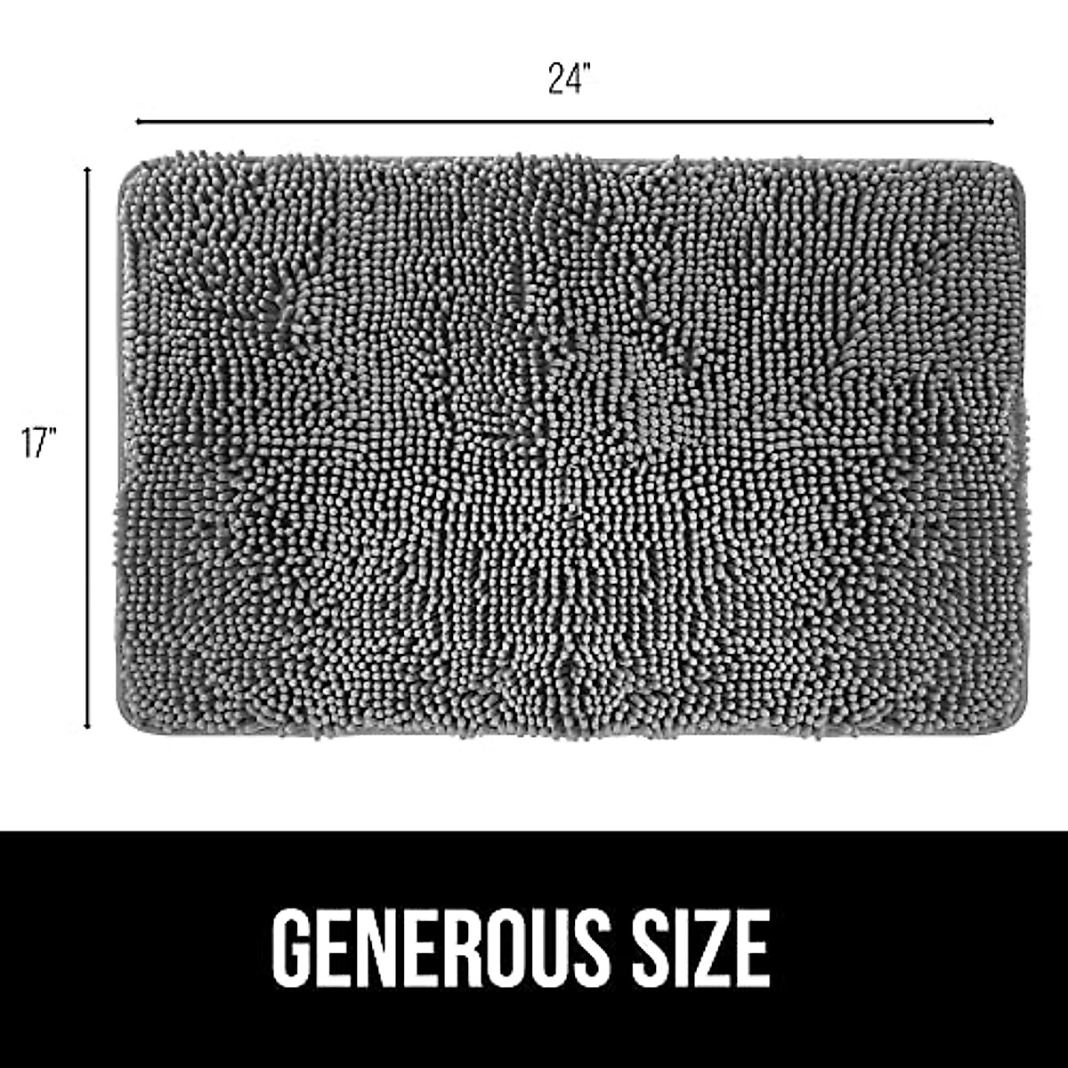 Gorilla Grip Bath Rug, Thick Soft Absorbent Chenille Rubber Backing Bathroom Rugs, Microfiber Dries Quickly, Shaggy Machine Washable Mats, Plush Durable Rug, Bathtub and Shower Floor, 24x17, Grey