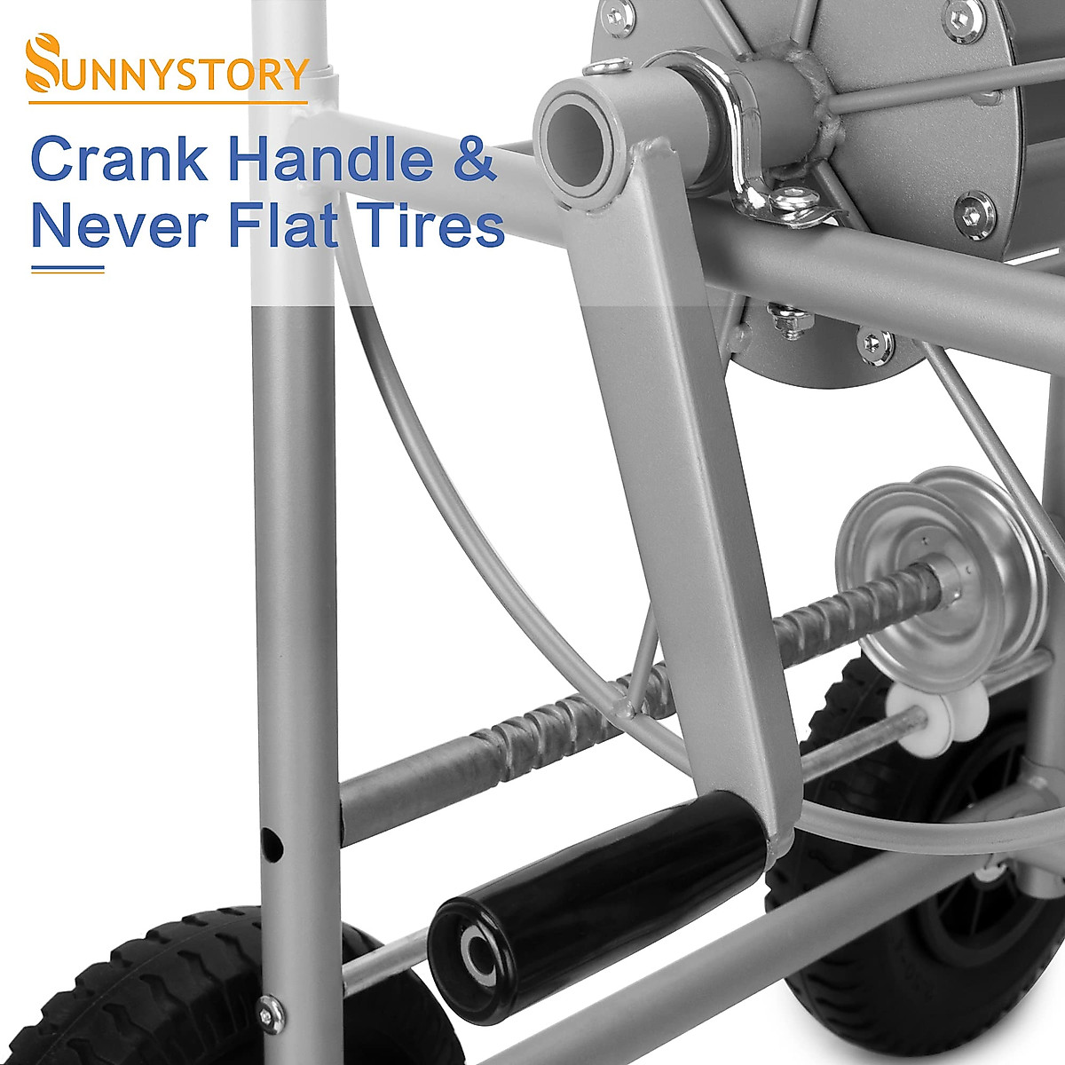 SUNNYSTORY All Metal Garden Hose Reel Cart with Metal Hose Guide System, Holds 150 Feet of 5/8 Inch Hose Cart with Solid Tires for Garden, Yard, Lawn