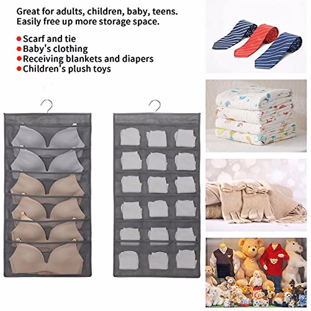 Large Bra holder Organizer Hanging Bra Storage Bra Hanger Especially suitable for sports bra, training bra, socks, baby clothes, shoe,bedroom storage,school dormitory storage(Gray, 1PCS 6+18 Grids)