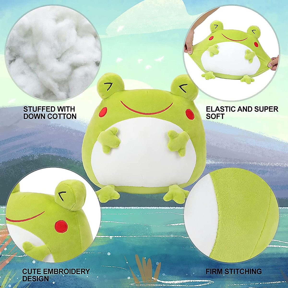 AEECASI Super Soft Frog Plush Hugging Pillow, Chubby Frog Stuffed Animal, Cute Frog Plushie Birthday for Kids Children Girls Boys Baby, Stuffed Frog Plush Toy Decor, 11"