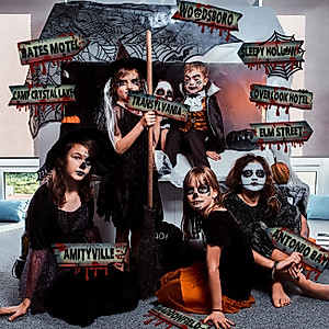 Halloween Horror Movie Themed Decoration,20Pcs Horror Cardboard Signs for Wall Decor Waterproof Horror Movie Photo Booth Props for Halloween Party Decoration