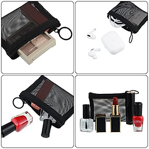 Frienda 10 Pcs Small Mesh Bags with Zipper Mini Zipper Mesh Bags Nylon Cosmetic Coin Purse Pouches Portable Reusable Storage Pouch with Keychain for Women Home Travel(3 x 4 Inch,Black)