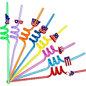 MDDRUIQI Patriotic Party Supplies Patriotic Party Accessories for Kids,24Pcs Patriotic Decorations,Patriotic Straws Decor for Outdoor Home Outside