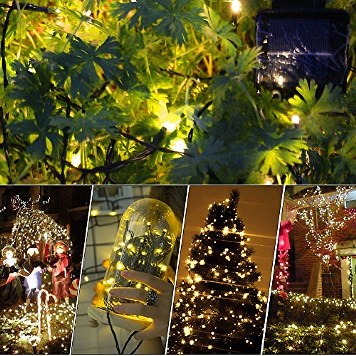 Xunata 171ft Solar Christmas Light, 500 Units LED 2 Modes Solar Powered Fairy String Lights for Outdoor, Gardens, Homes, Wedding, Christmas Party, Waterproof (Warm White)