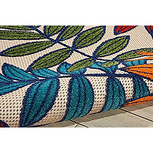 Nourison Aloha Indoor/Outdoor Multicolor 7'10" x 10'6" Area Rug, Tropical, Botanical, Easy-Cleaning, Non-Shedding, Bed Room, Kitchen, Living Room, Deck, Backyard, (8' x 11')