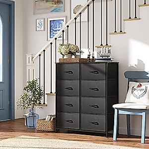WLIVE Fabric Dresser for Bedroom, Tall Dresser with 8 Drawers, Storage Tower with Fabric Bins, Double Dresser, Chest of Drawers for Closet, Living Room, Hallway, Children's Room, Charcoal Black