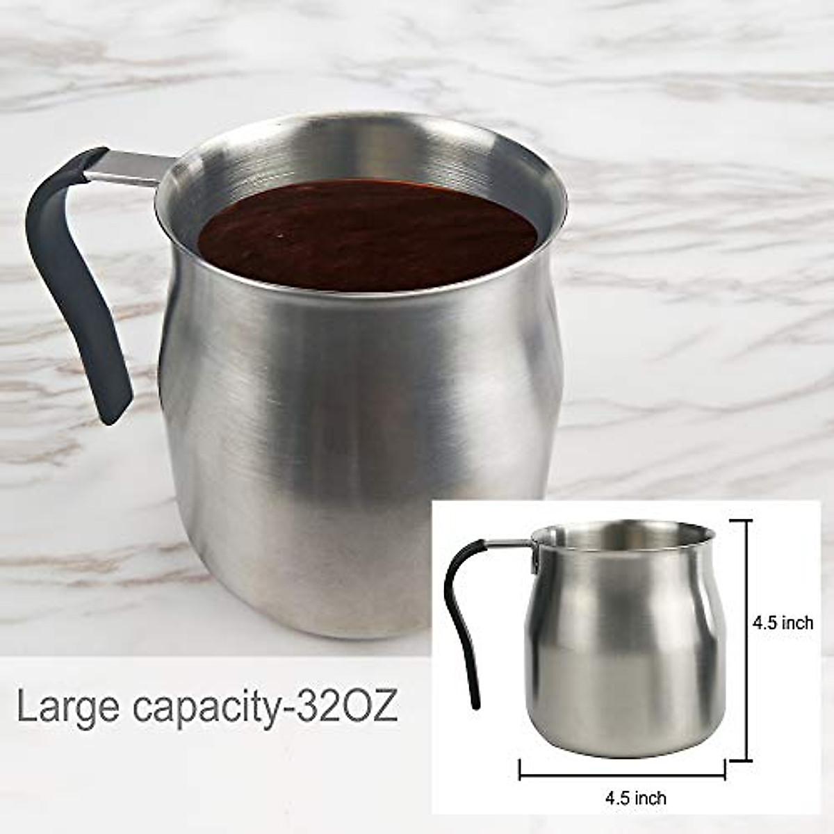 BBQ Stainless Steel Sauce Pot with Silicon Basting Brush Set - Barbecue Kitchen Accessories Cooking Food Baking Pastry Tools Oil Butter Greasing Paint Mop Grill Utensils, Large Capacity 32 OZ