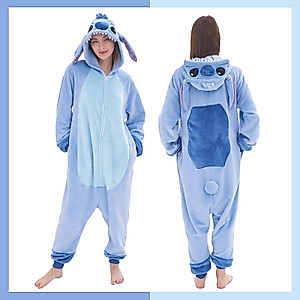 NEWCOSPLAY Unisex Adult Onesie Stitch Pajamas Animal One Piece Costume Cosplay Sleepwear (Stitch, X-Small)