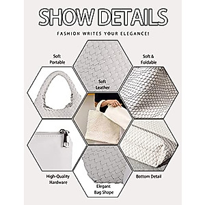 Woven Tote Handbags + Purse For Women Large Vegan Leather Shoulder Top-Handle Travel Bag Ladies Fashion Underarm Shopper Bags White