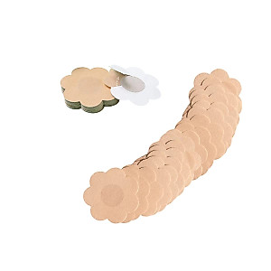 StrCloud Disposable Bra Pad Self-Adhesive Breast Covers 25 Pairs, Invisible Breathable Nipple Covers Breast Petals Breast Cover for Women and Men (Non-woven fabric) Beige