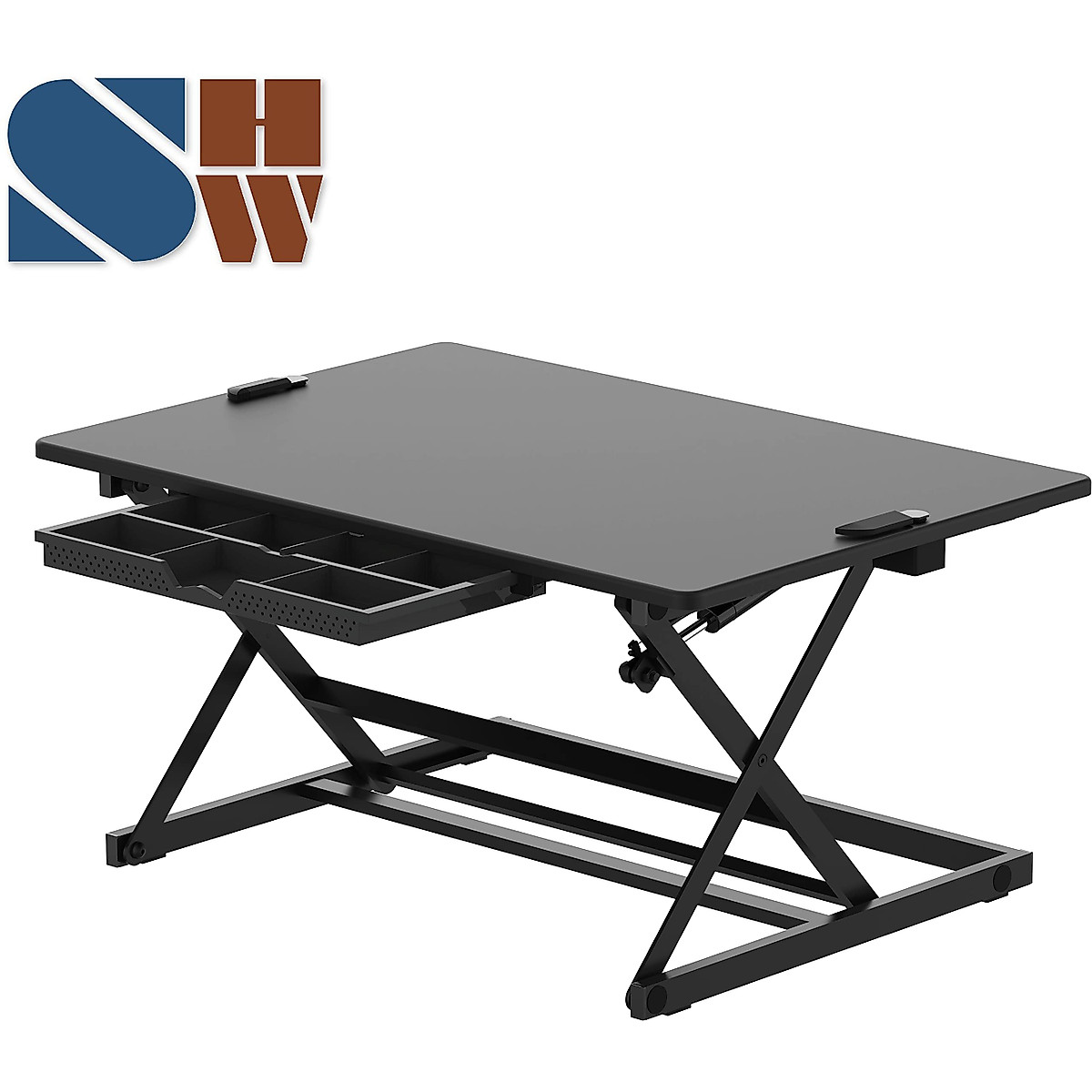 SHW 32-Inch Height Adjustable Standing Desk Converter Riser Workstation, Black