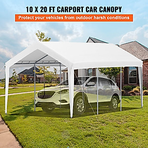 VEVOR 10 x 20 ft Carport Car Canopy, Heavy Duty Garage Shelter with 8 Legs, Car Garage Tent for Outdoor Party, Birthday, Garden, Boats, Adjustable Peak Height from 8.3 ft to 10 ft, White