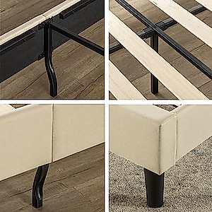 ZINUS Ibidun Upholstered Platform Bed Frame, Mattress Foundation, Wood Slat Support, No Box Spring Needed, Easy Assembly, Full, Beige