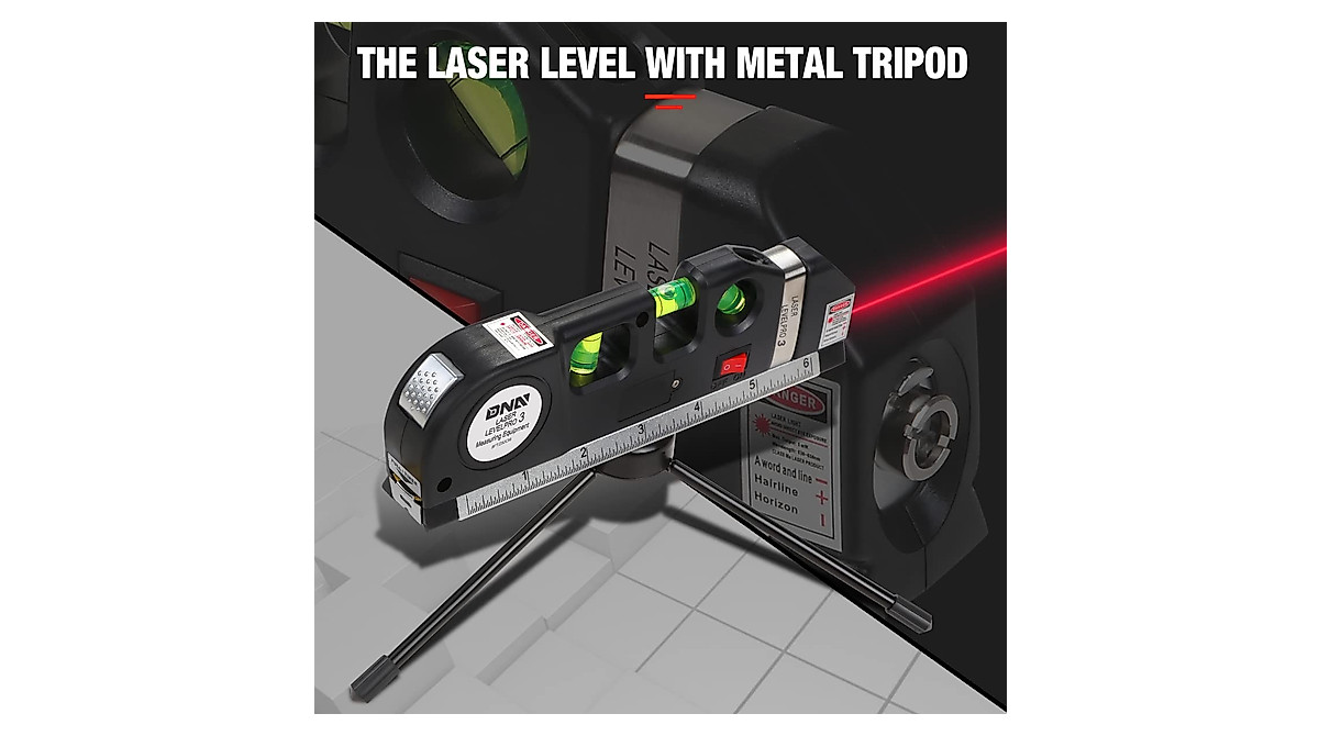 DNA Motoring Adjustable Metric Ruler with Laser Level - 8 ft Measuring Tape