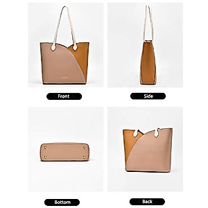 Women Handbag Genuine Leather Satchel Purse Handbag Vintage Top Handle Handbag Work Tote Bag (Khaki&Brown)